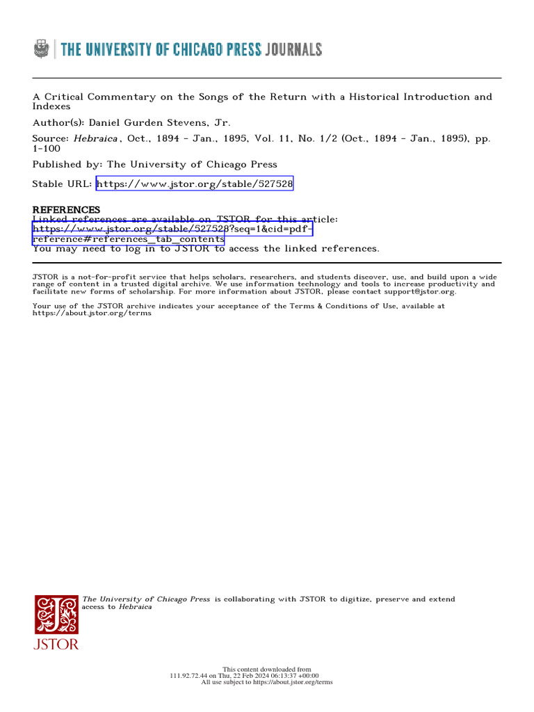 Daniel Gurden Stevens CriticalCommentarySongs 1894 | PDF | Psalms