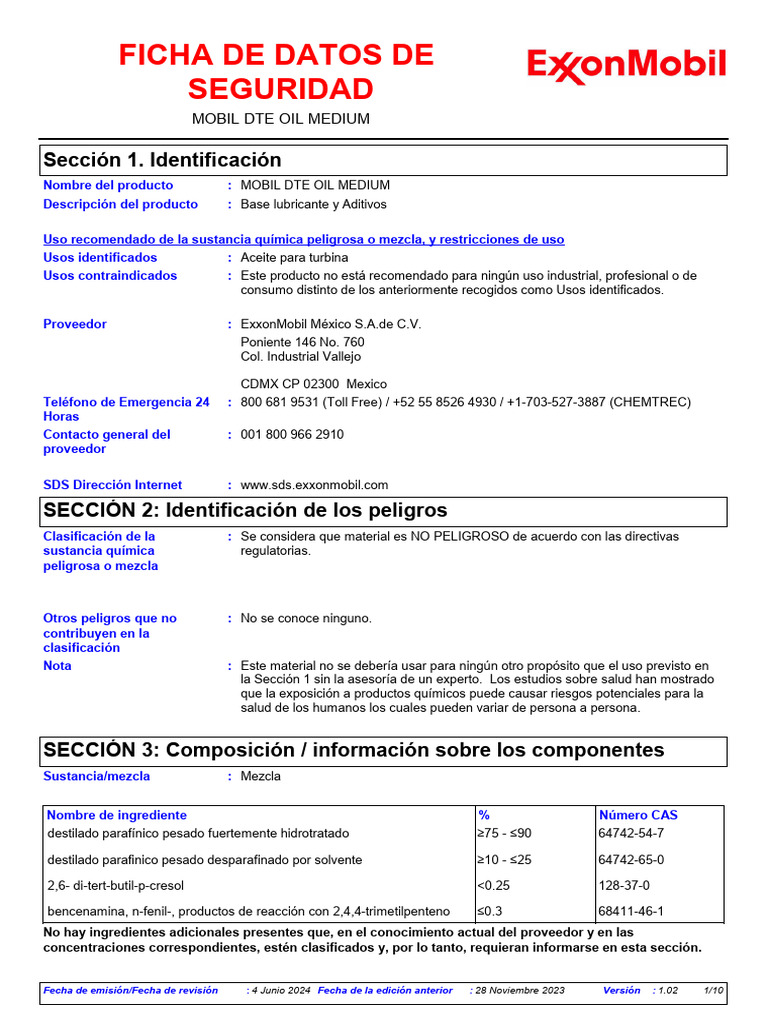 MSDS MOBIL DTE OIL MEDIUM | Descargar gratis PDF | Química | Física ...