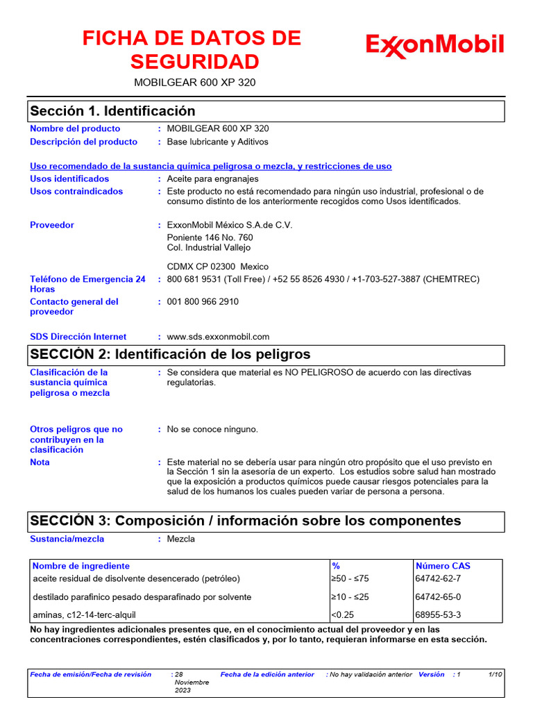 MSDS Mobilgear 600 XP 320 | PDF | Mezcla | Solvente