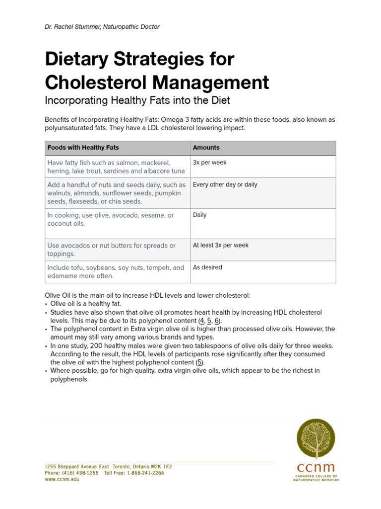 Dietary Strategies For Cholesterol MGMT Handout | PDF | Fat | Cooking Oil