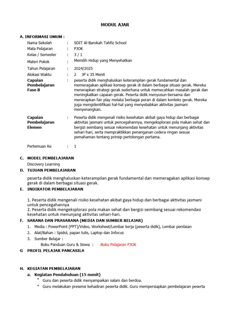 Template Modul Ajar | PDF