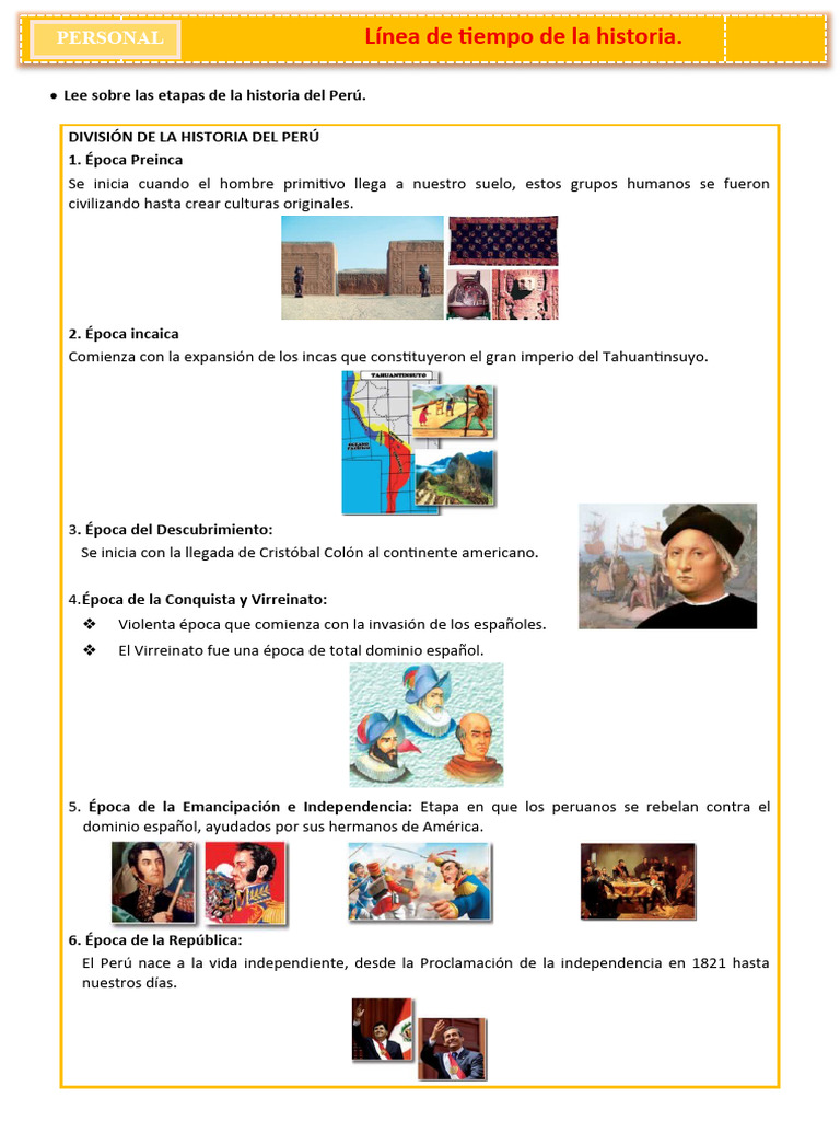 D1 A2 FICHA PS. Línea de Tiempo de La Historia. | PDF | Imperio Inca | Perú