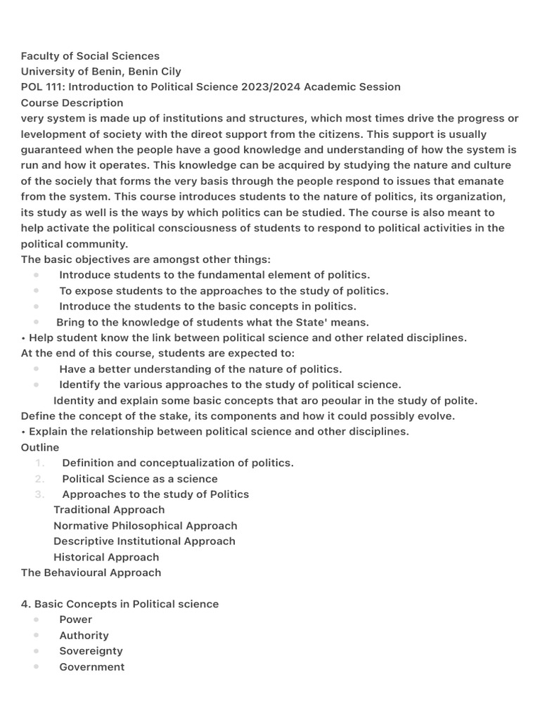 POL 101 Course Outline 2 | PDF | Science | Knowledge