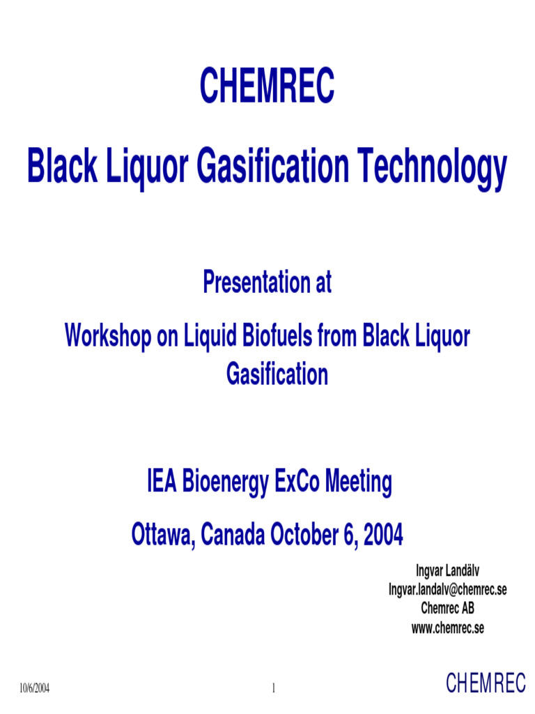 Slides - Chemrec Suécia | PDF | Gasification | Energy Technology