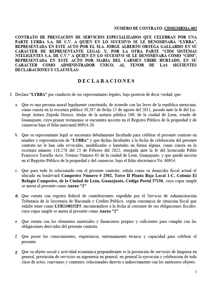 Machote Contrato de Prestacion de Servicio REPSE | PDF | Póliza de ...
