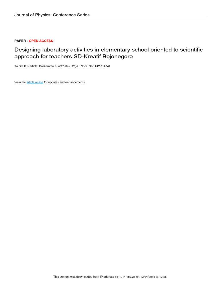 Inquiry-Based Lab Design for Elementary Teachers | PDF | Teachers | Science