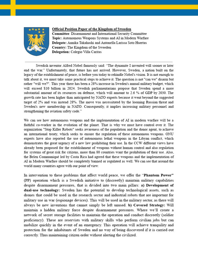 Official Position Paper of The Kingdom of Sweeden | PDF | Sweden ...