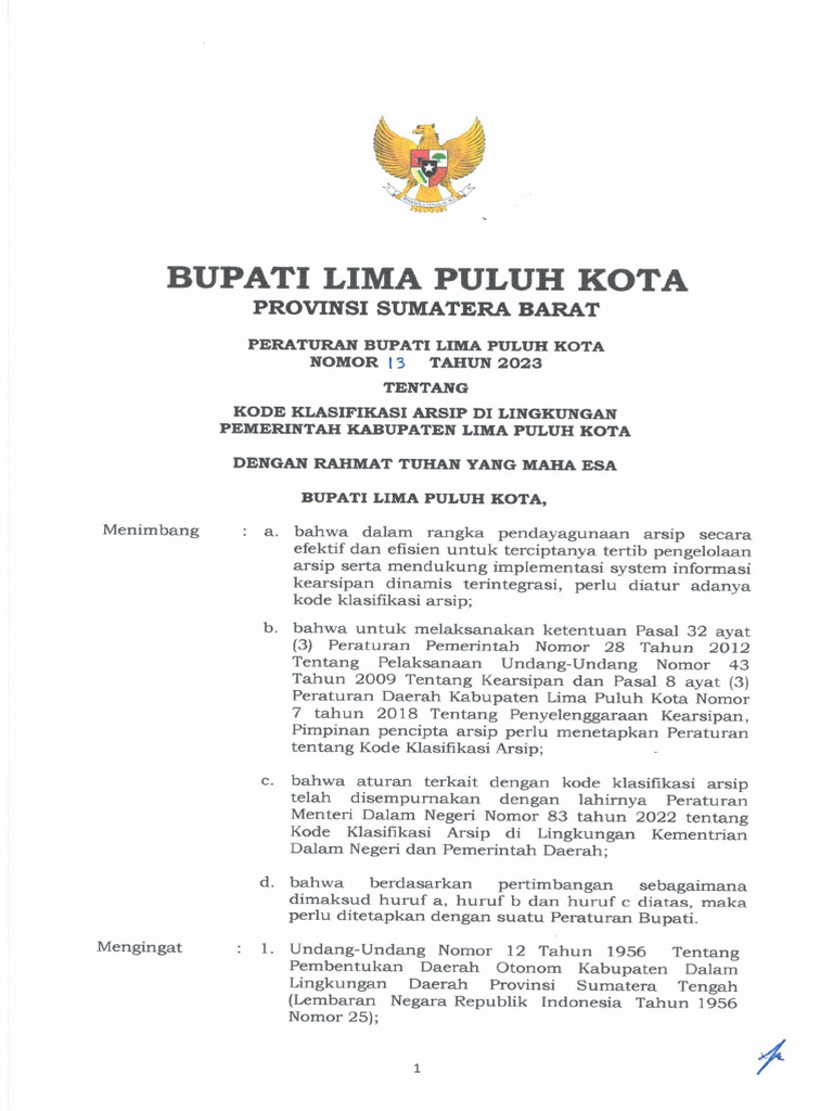 Nomor Surat 2023 Kab Lima Puluh Kota | PDF