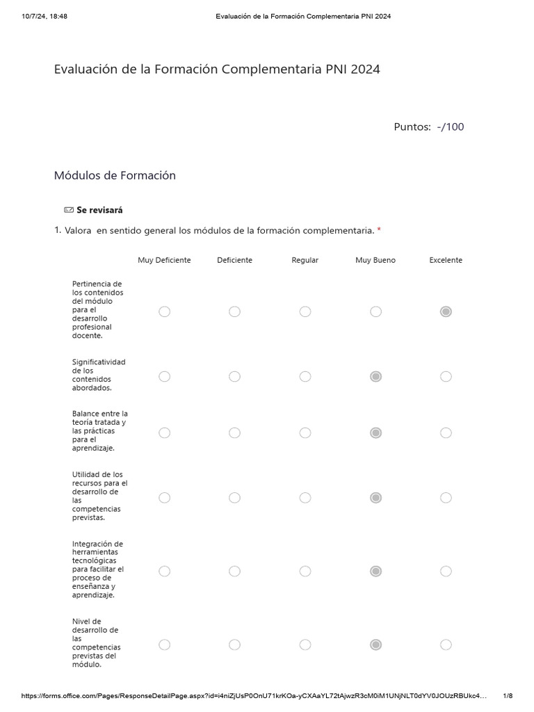 Evaluación de La Formación Complementaria PNI 2024, Mary Lenny Rdriguez ...