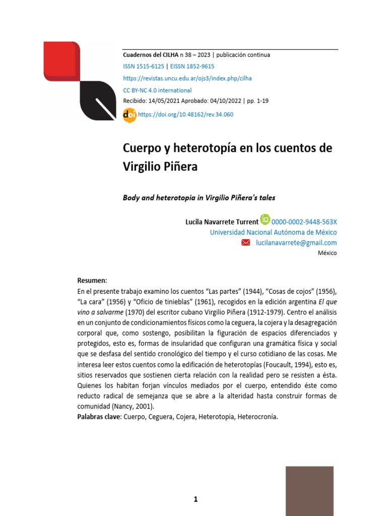 Navarrete - Cuerpo y Heterotopía en Los Cuentos de Virgilio Piñera ...