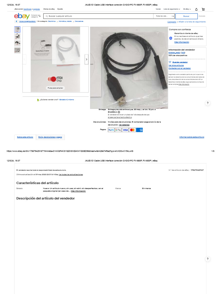 Cable USB Interface Conexión CASIO-PC FX-880P, FX-850P | PDF | Bahía E ...