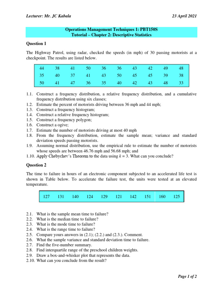 PBT150S Tutorial Chapter 2 2021 | PDF | Estimator | Normal Distribution