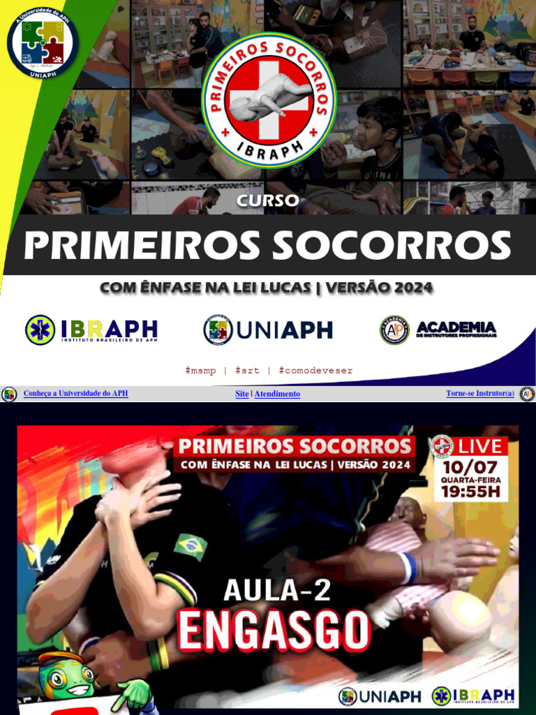 PDF Slides Curso Primeiros Socorros Lei Lucas 2024 Aula 2 Engasgo Versao para Alunos | PDF ...