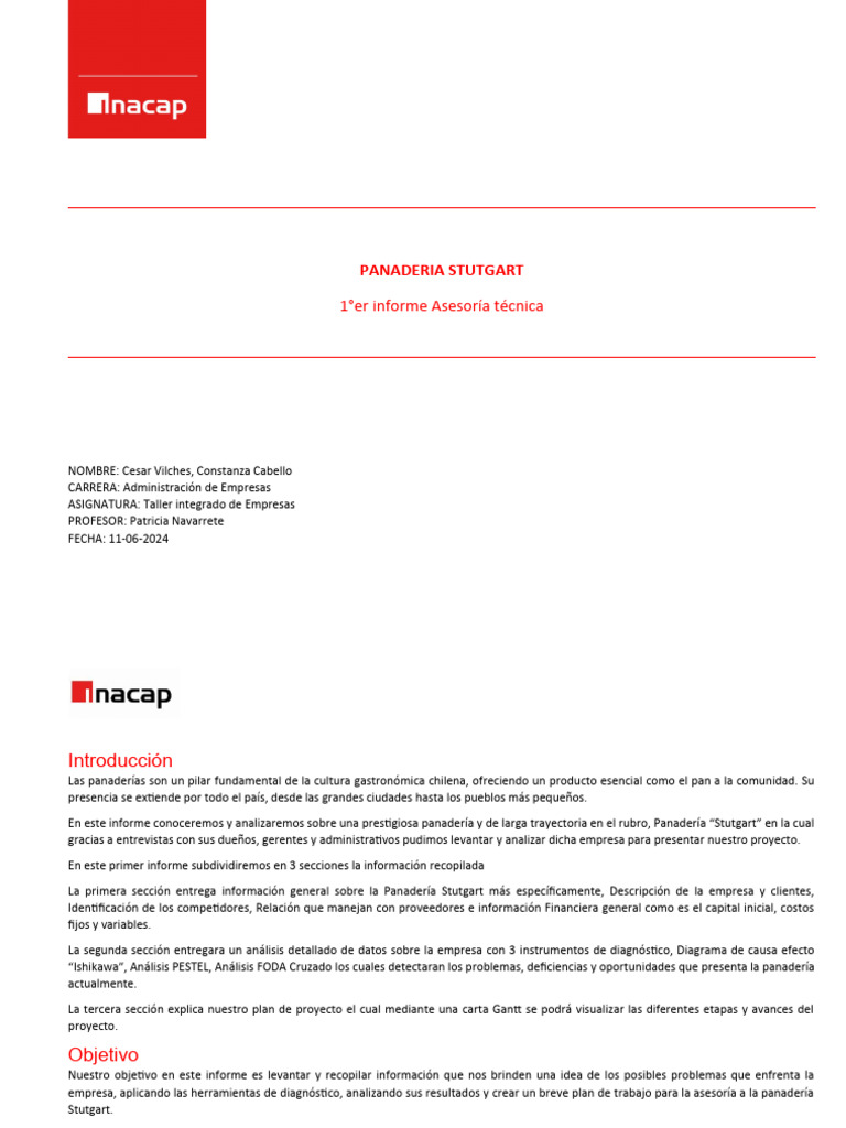 Informe sobre Panadería Stutgart: Análisis y Diagnóstico | PDF ...
