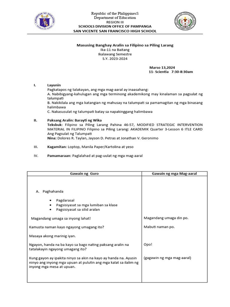 Masusing Banghay Aralin (AutoRecovered) | PDF
