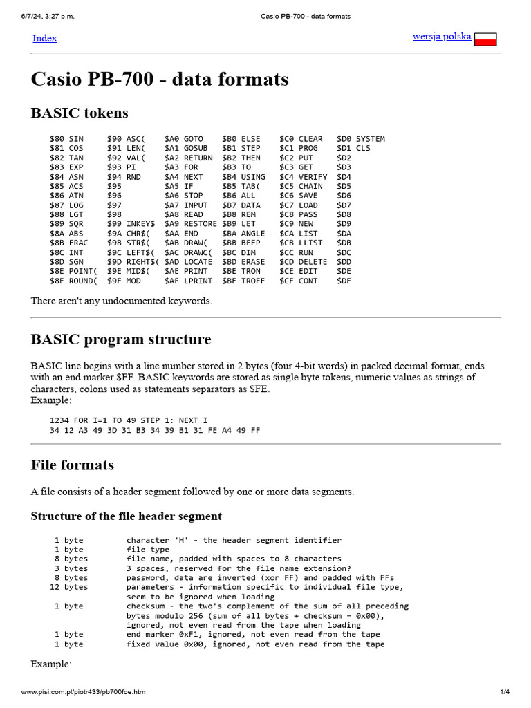 Casio PB-700 - Data Formats | PDF | File Format | String (Computer Science)
