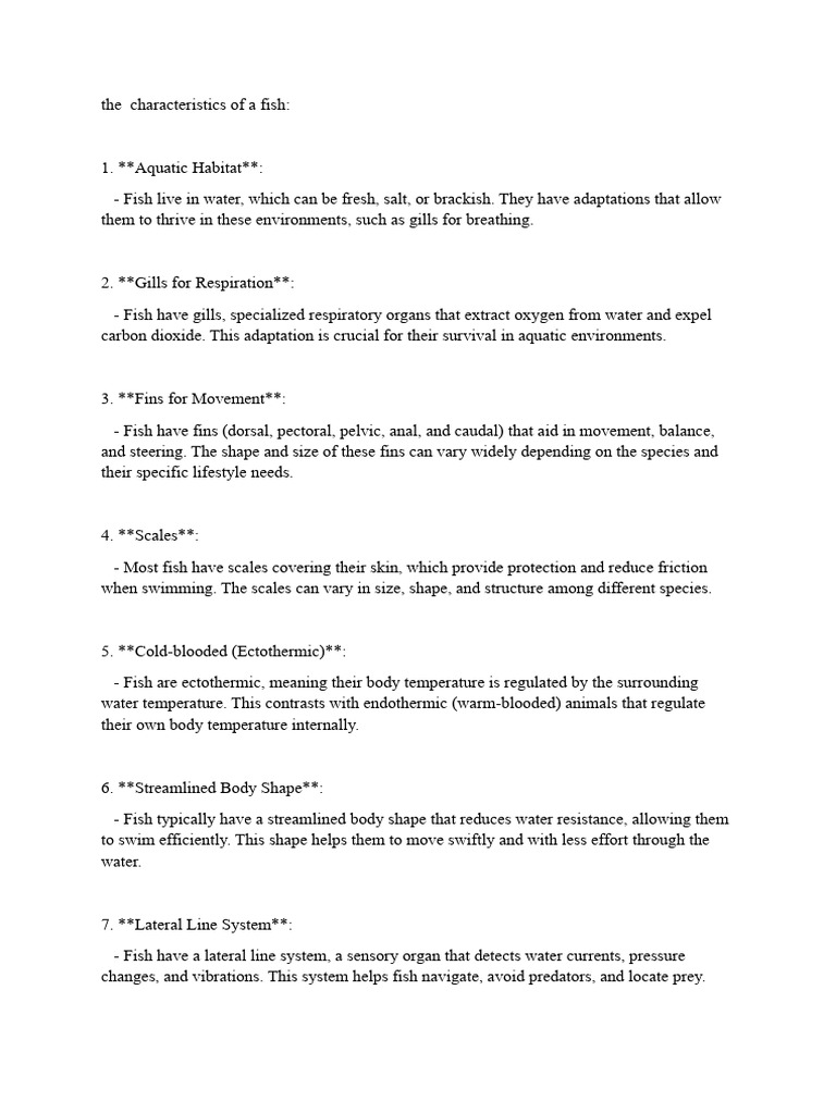 Characteristics of Fish | PDF | Fish | Gill