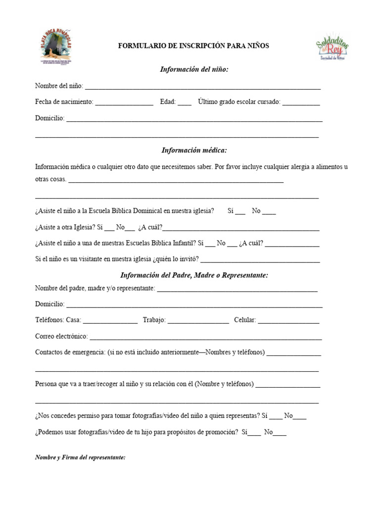 Formulario de Inscripción para Niños Ebv 2024 | PDF