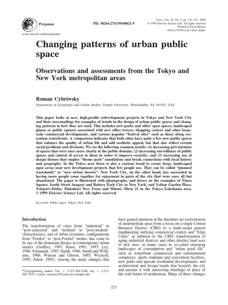 Changing Patterns of Urban Public Space | PDF | Cost Of Living | Tokyo
