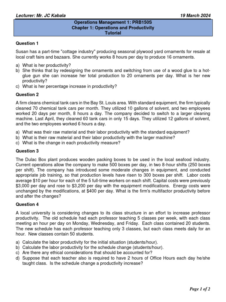 PRB150S Tutorial Chapter 1 2024 | PDF | Labour Economics | Point Of Sale