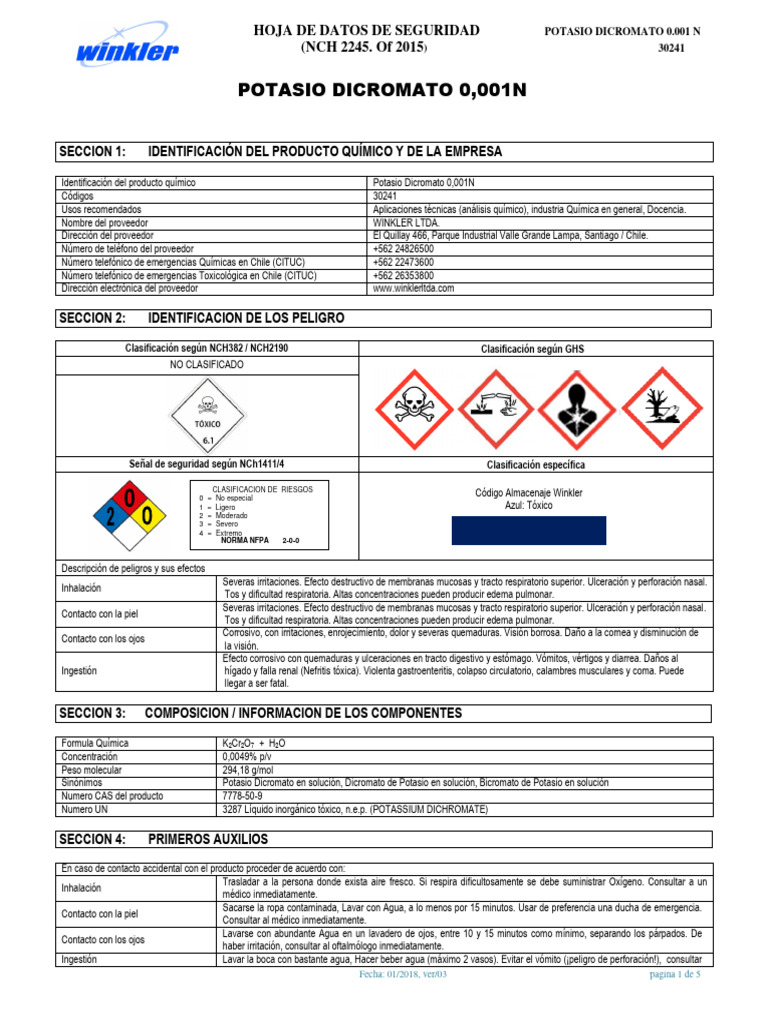Potasio Dicromato 0.001N | PDF | Cromo | Agua