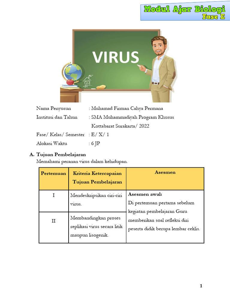Modul Ajar Biologi - Virus - Fase E | PDF | Sains & Matematika