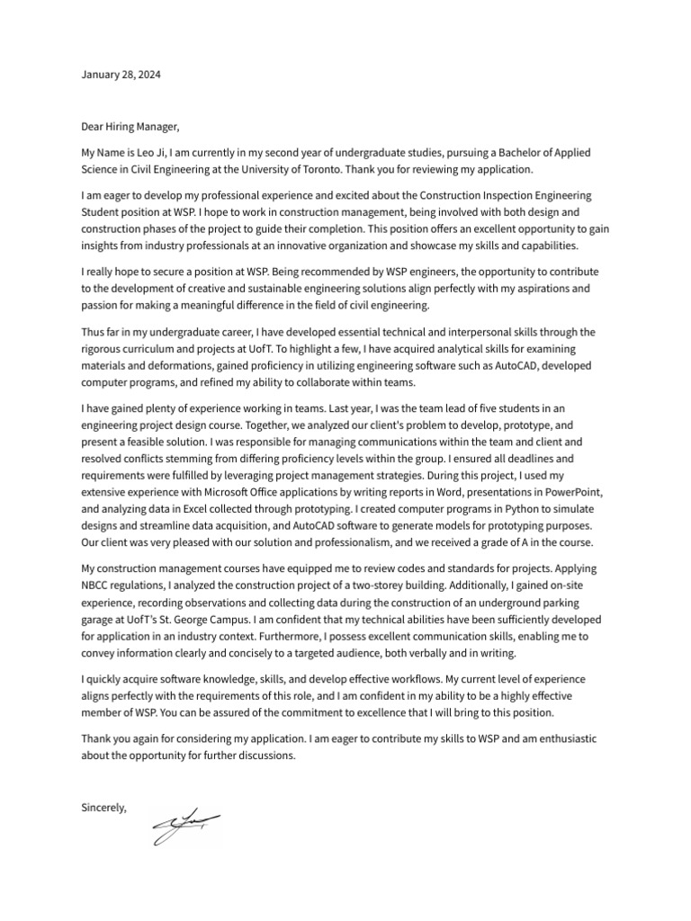 Cover Letter WSP | PDF | Engineering | Data