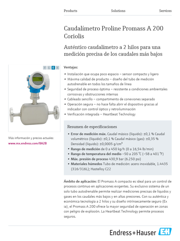 Endress-Hauser Proline Promass A 200 8A2B ES | PDF | Medición de flujo ...
