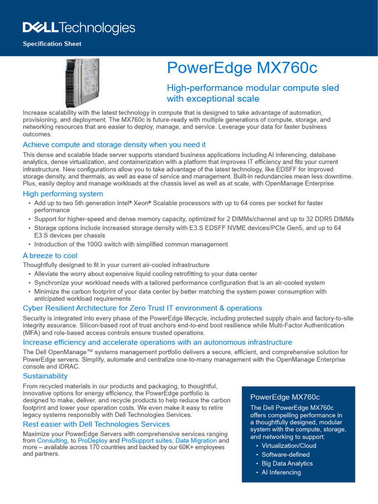 Poweredge mx760c Spec Sheet | PDF | Solid State Drive | Scalability