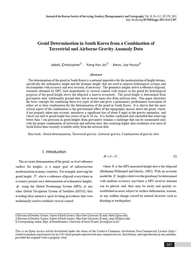 Geoid Determination in South Korea From A Combinat | PDF | Geodesy ...