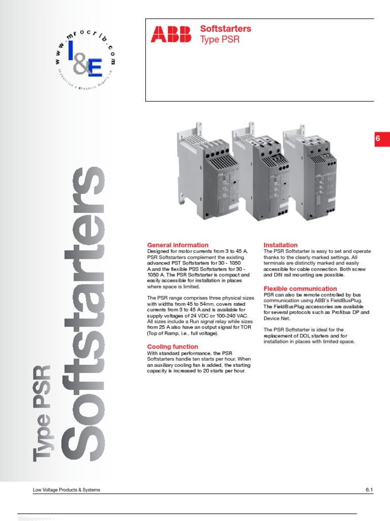 ABB Softstarters, Type PSR | PDF | Mains Electricity | Power Engineering