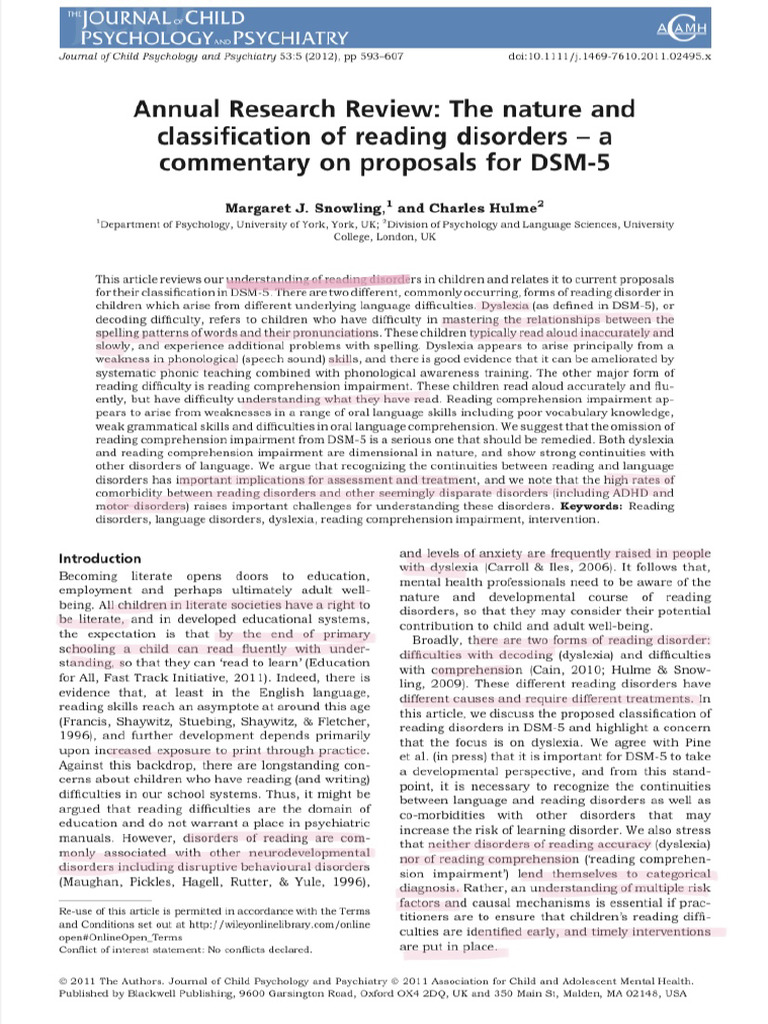 12 Snowling y Hulme. Annual Research Review, The Nature and ...