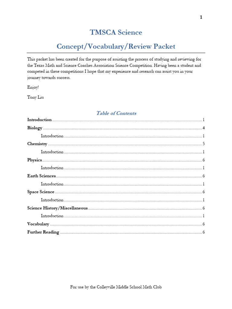 TMSCA Science Resource Packet | PDF | Cell (Biology) | Respiratory Tract