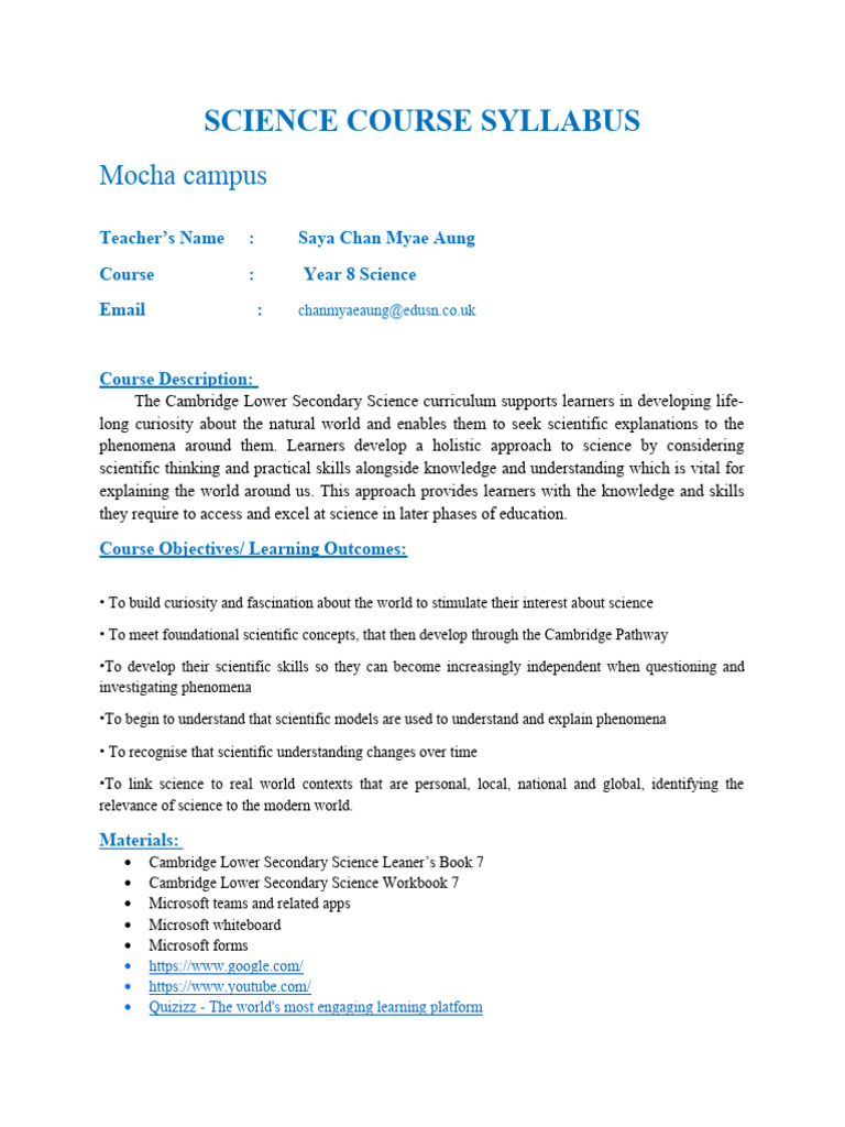 Y8 Science Syllabus (Saya Chan) | PDF | Cellular Respiration | Chemical ...