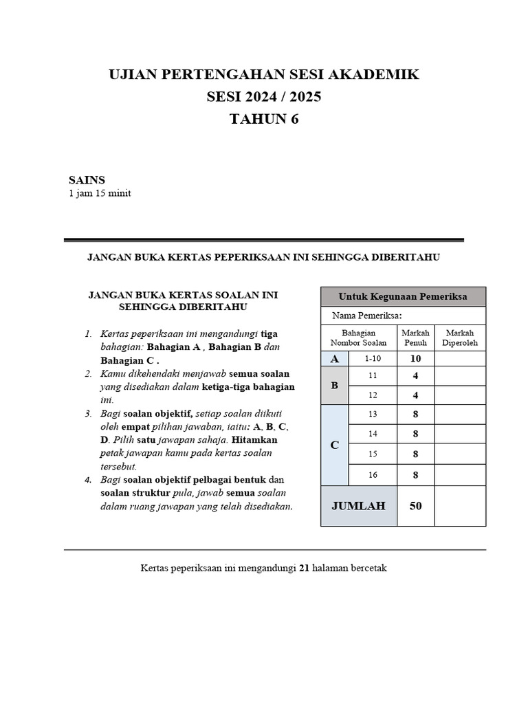 Upsa Sains Tahun 6 | PDF