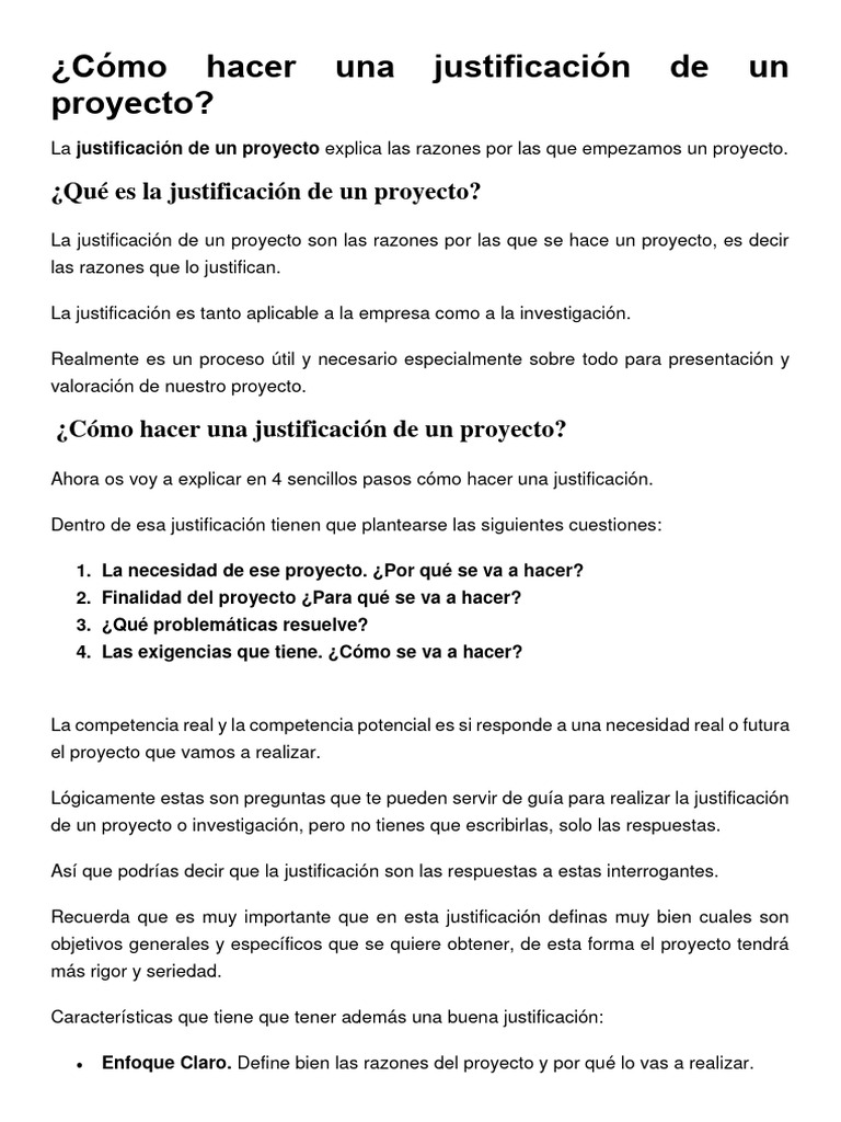 Cómo hacer una justificación de un proyecto | PDF | Conocimiento ...