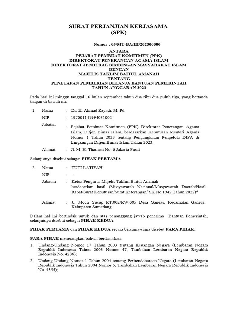 DRAFT SPK 2023 (Kertas F4) New - Komisi 8 | PDF | Pengelolaan Keuangan ...