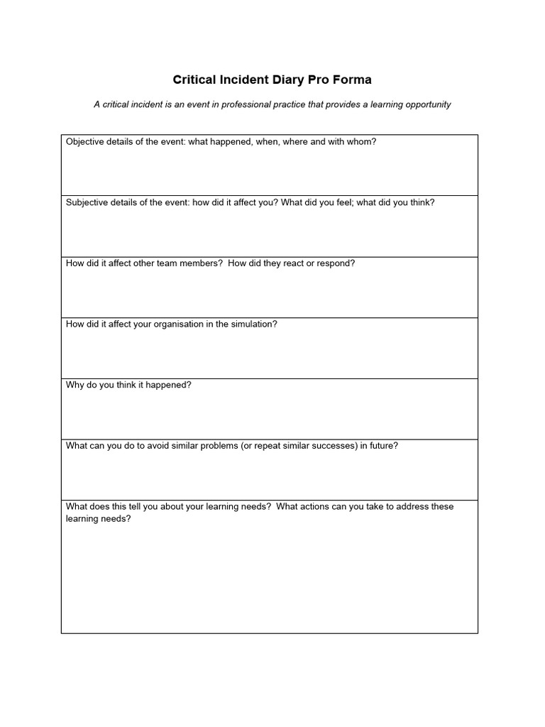Critical Incident Diary Pro Forma | PDF