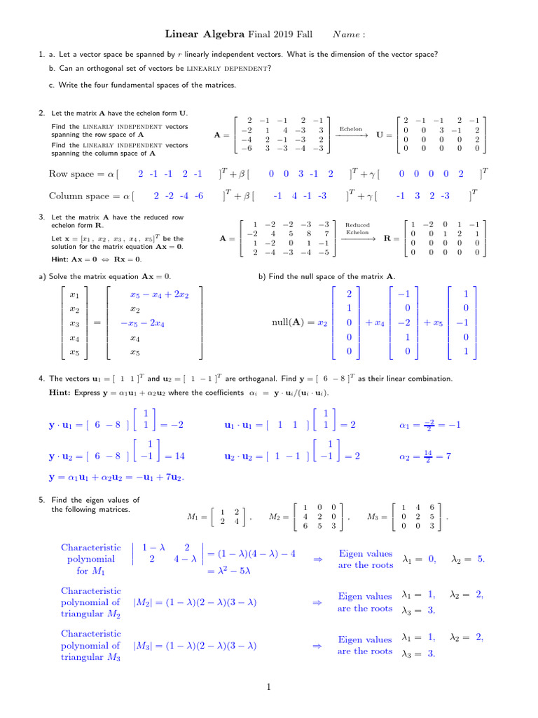 2019 Final | PDF | Eigenvalues And Eigenvectors | Operator Theory