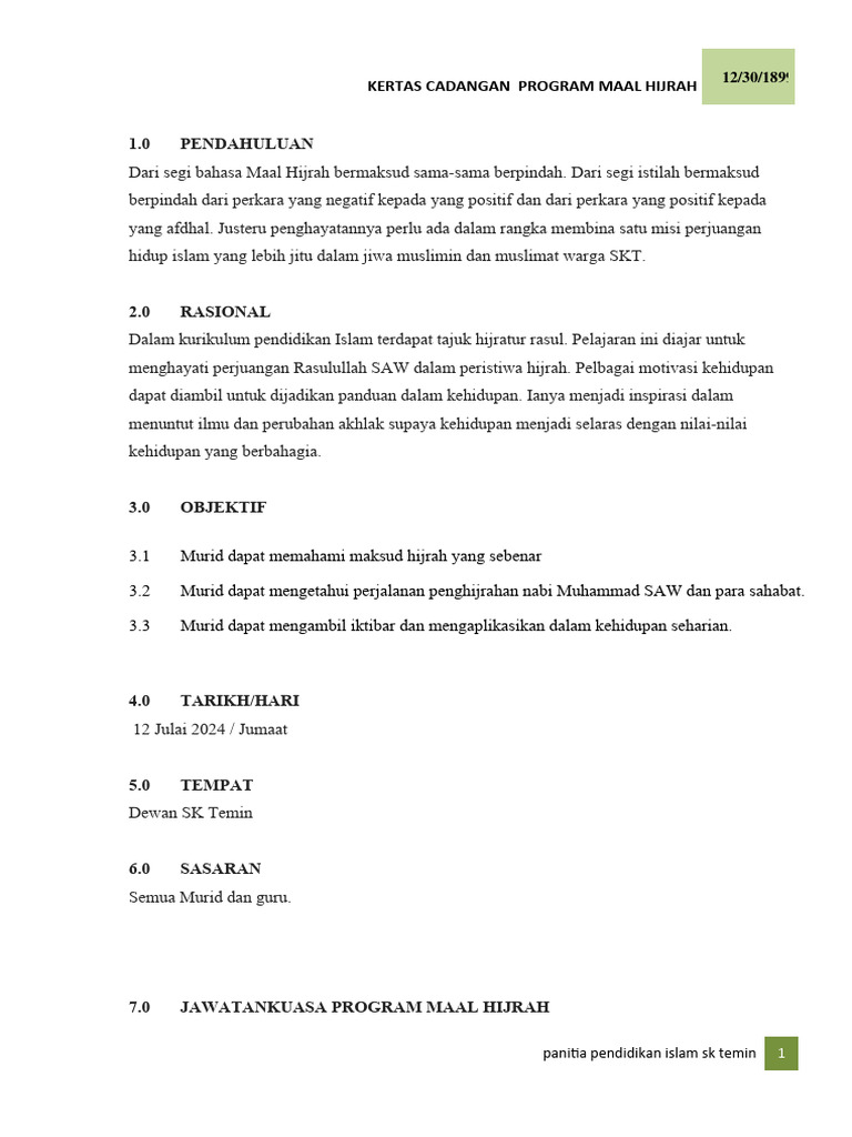 Kertas Kerja Maal Hijrah SKT 2024 | PDF