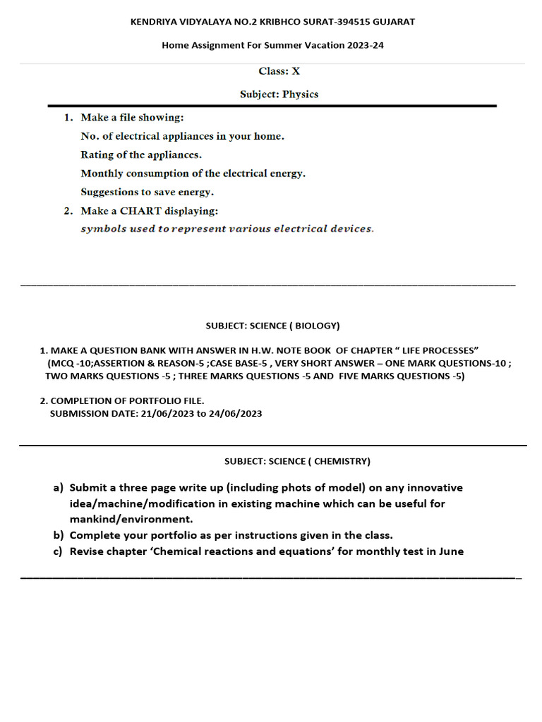 Class_10-Holiday-Homework | PDF