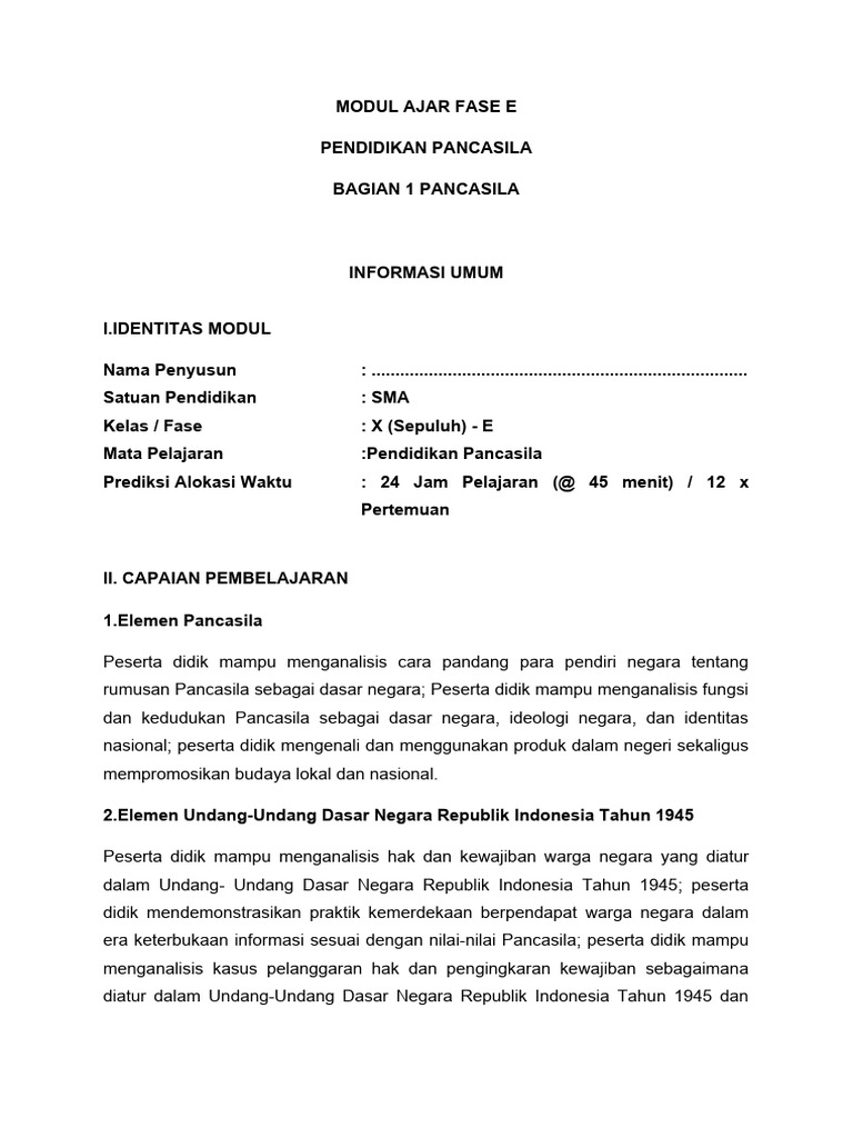 Bab 1 Modul Ajar PKN 10 | PDF | Karier & Perkembangan