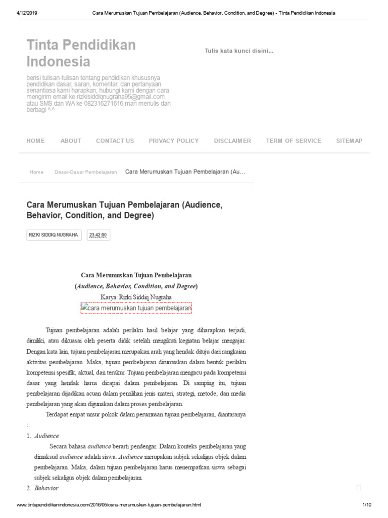 Cara Merumuskan Tujuan Pembelajaran (Audience, Behavior, Condition, And Degree) - Tinta ...