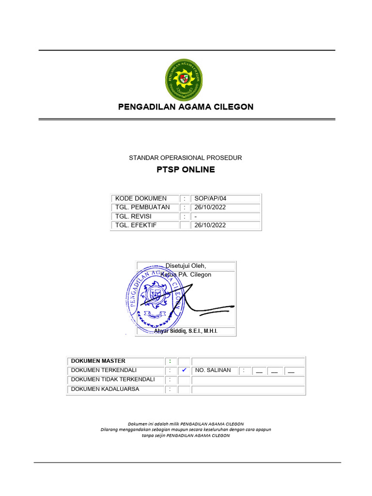 Sop PTSP Online | PDF