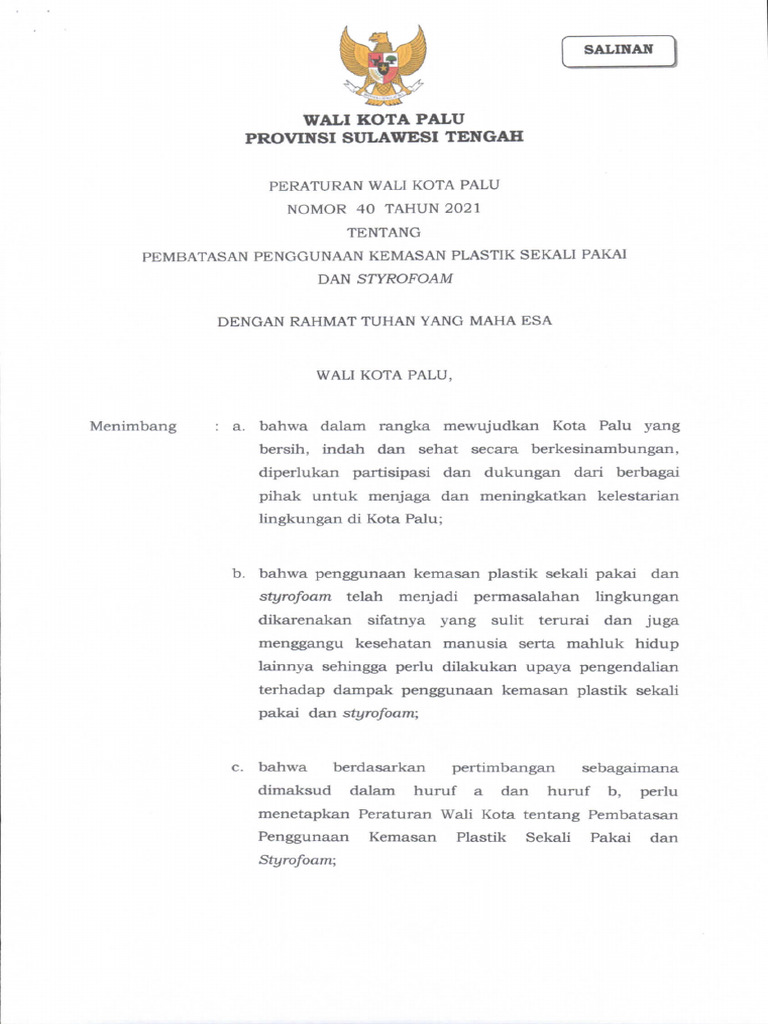 Perwali No 40 THN 2021 | PDF