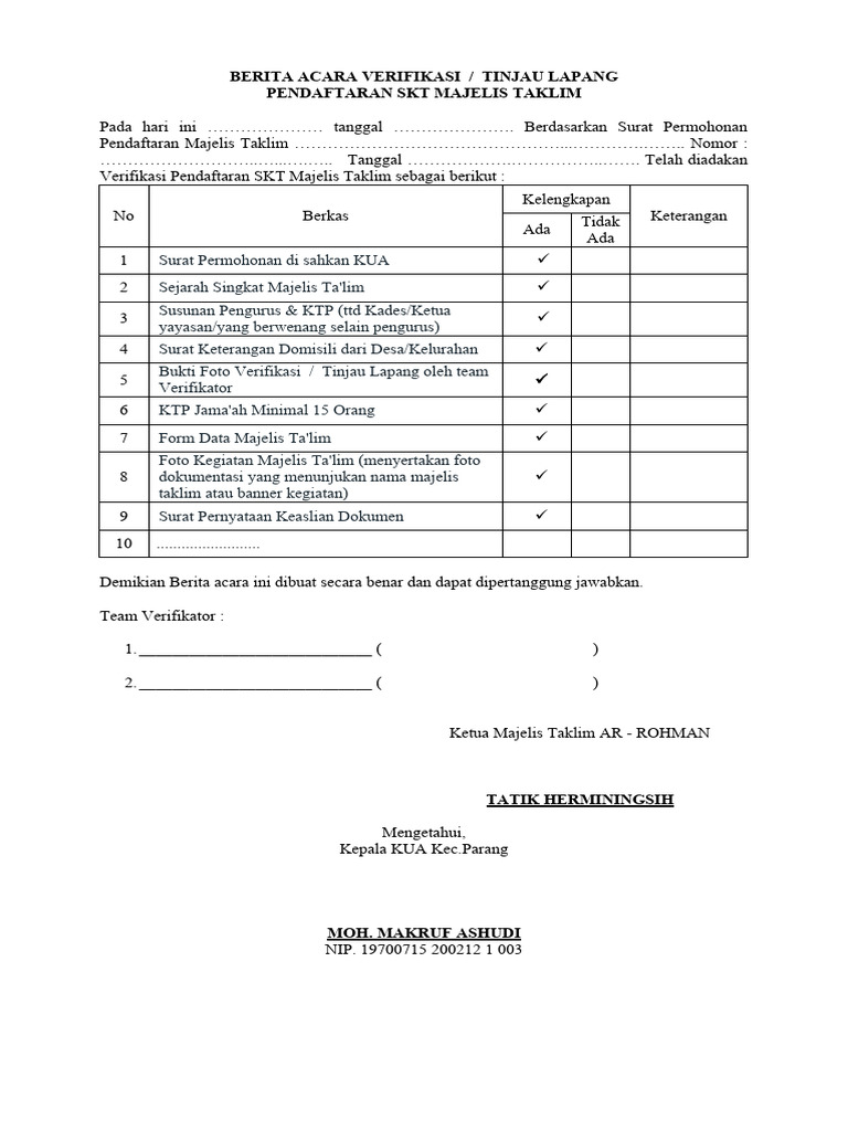 Permohonan SKT Majelis Taklim Ar RohmanI | PDF