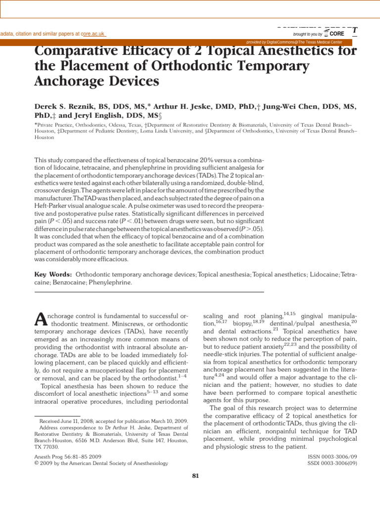 Comparative Efficacy of 2 Topical Anesthetics For The Placement of ...