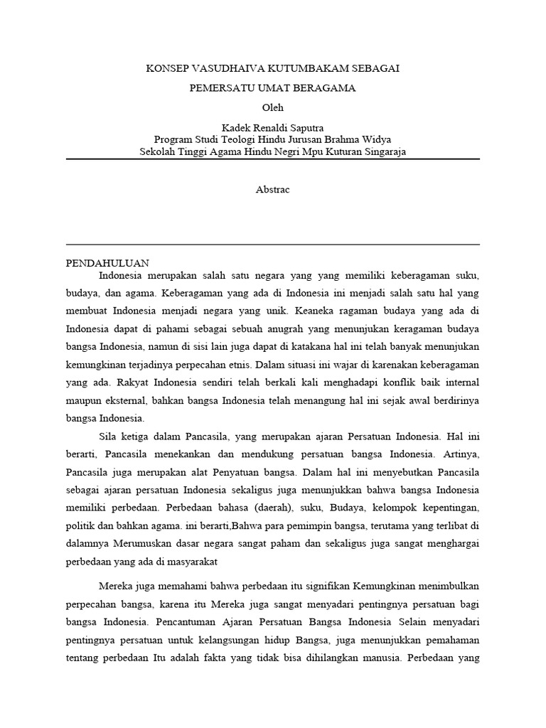 KONSEP VASUDHAIVA KUTUMBAKAM Kadek Renaldi Saputra | PDF