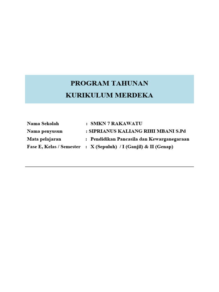 Program Tahunan PPKn SMKN 7 Rakawatu | PDF