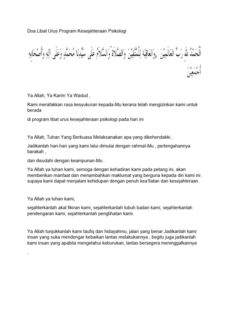 Doa Libat Urus Program Kesejahteraan Psikologi | PDF